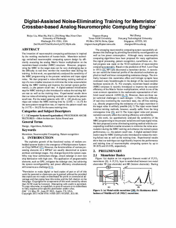 Pdf Digital Assisted Noise Eliminating Training For Memristor Crossbar Based Analog