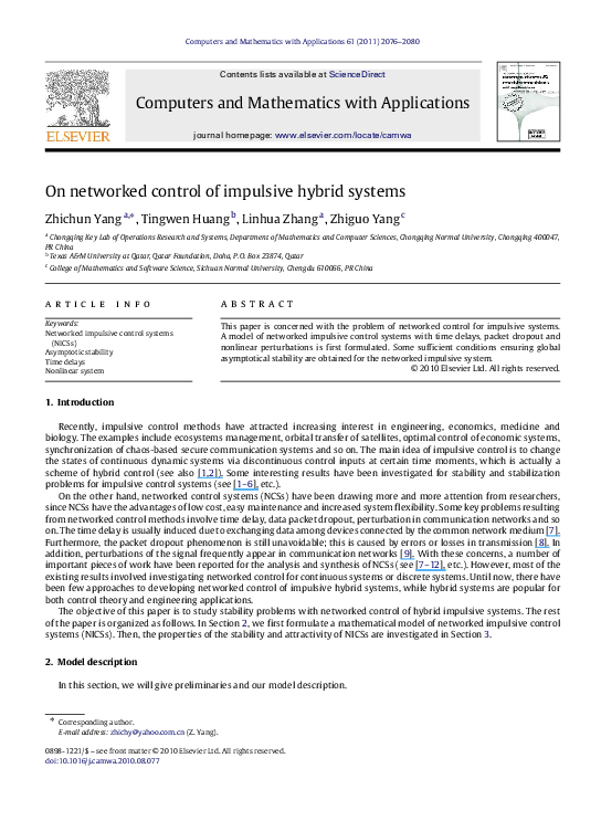 (PDF) On networked control of impulsive hybrid systems
