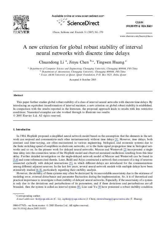 (PDF) A new criterion for global robust stability of interval neural networks with discrete time ...