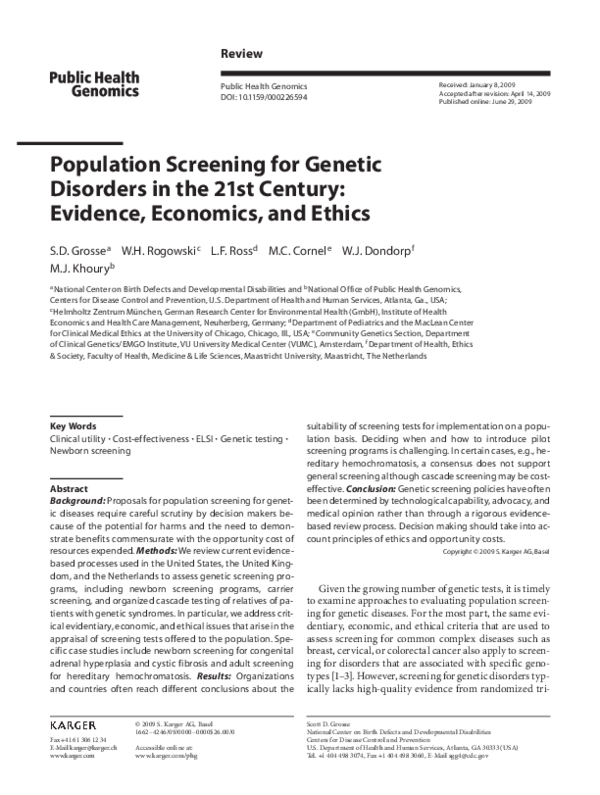 (PDF) Population Screening for Genetic Disorders in the 21st Century ...