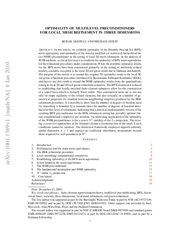(PDF) Optimality of multilevel preconditioners for local mesh refinement in three dimensions