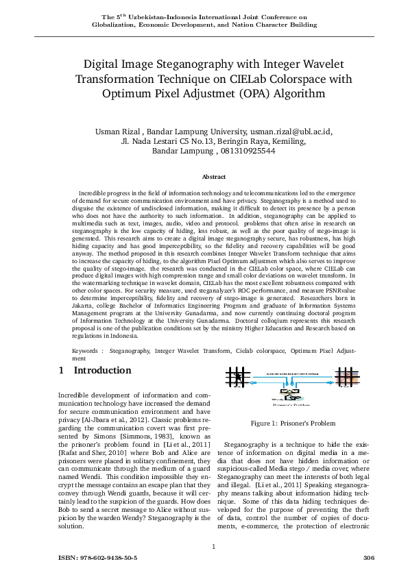 Pdf Digital Image Steganography With Integer Wavelet Transformation Technique On Cielab