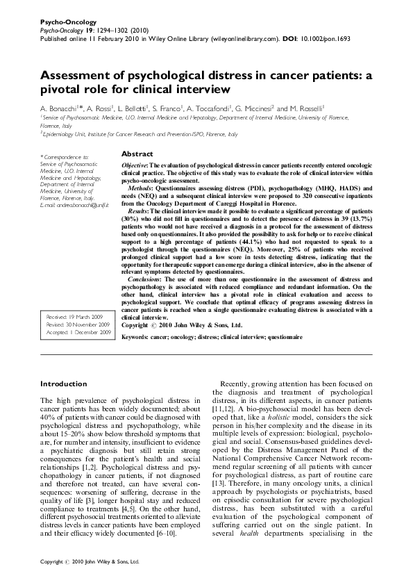(PDF) Assessment of psychological distress in cancer patients: a ...