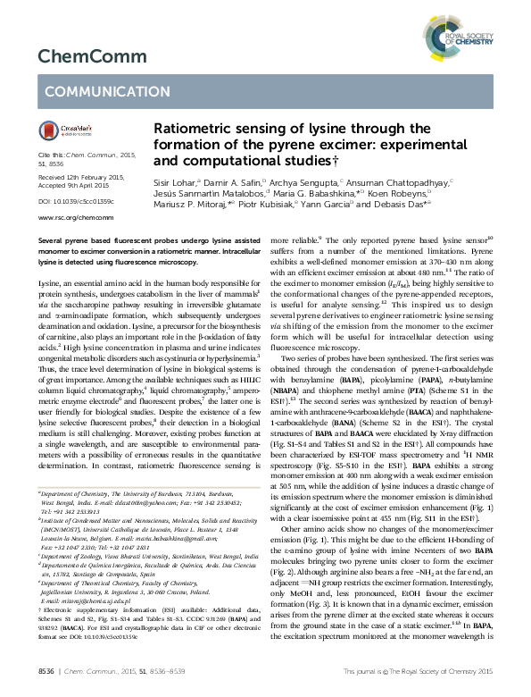 (PDF) Ratiometric sensing of lysine through the formation of the pyrene ...