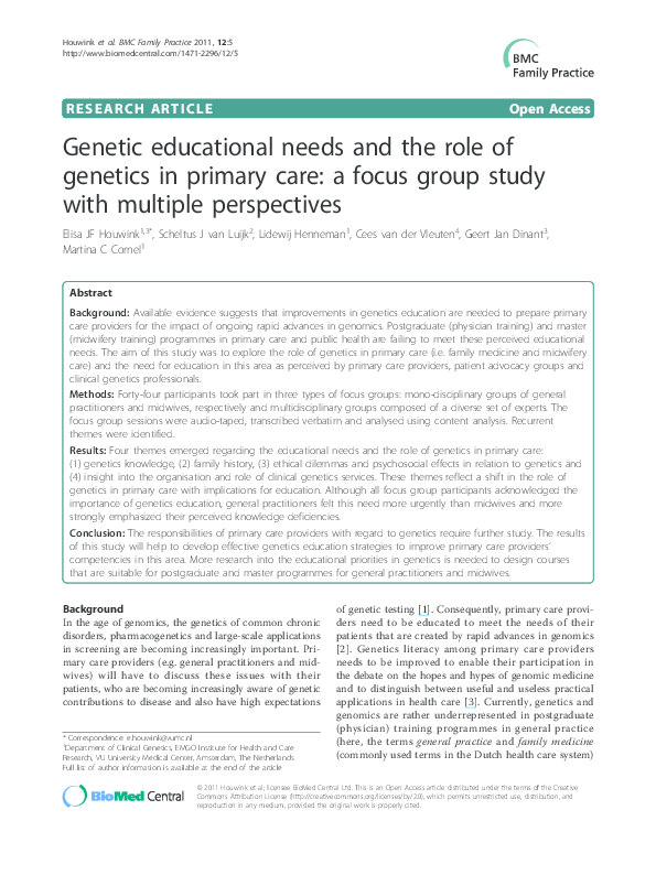 (PDF) Genetic educational needs and the role of genetics in primary ...