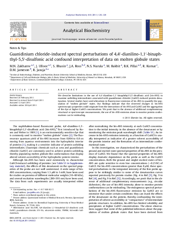 (PDF) Guanidinium chloride-induced spectral perturbations of 4,4 ...