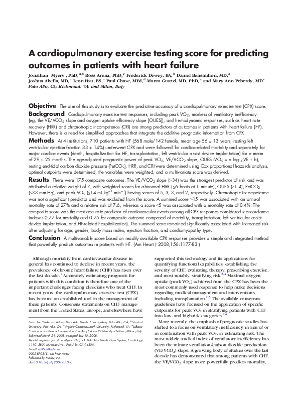 (PDF) A cardiopulmonary exercise testing score for predicting outcomes ...