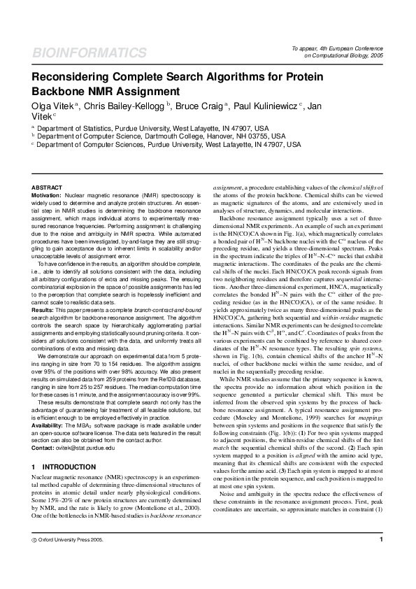 (PDF) Reconsidering complete search algorithms for protein backbone NMR assignment