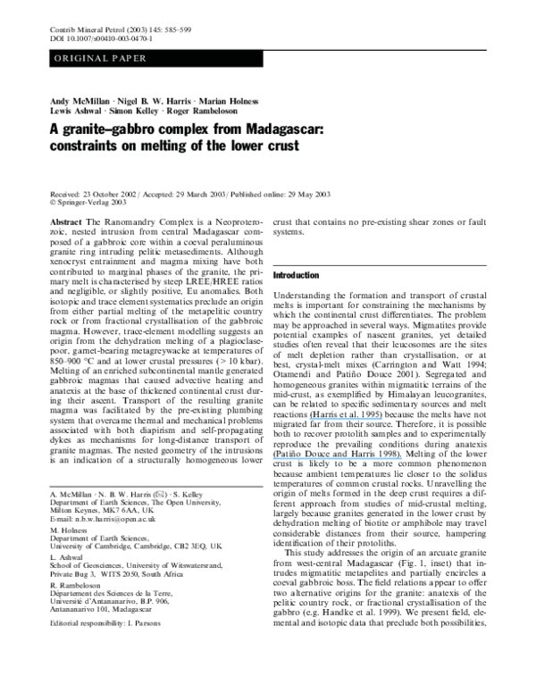 (PDF) A granite?gabbro complex from Madagascar: constraints on melting ...
