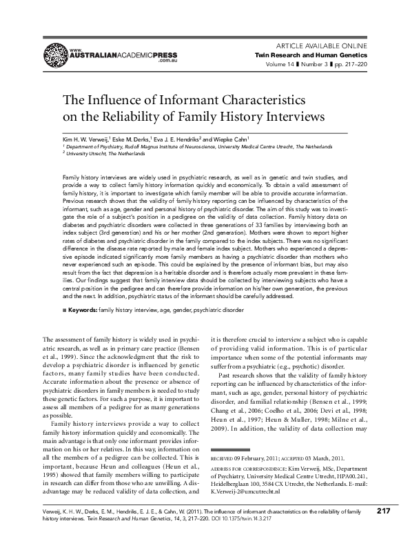 (PDF) The Influence of Informant Characteristics on the Reliability of ...