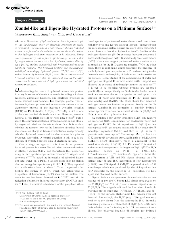 (PDF) Zundel-likeand Eigen-likeHydrated Protons on aPlatinum Surface
