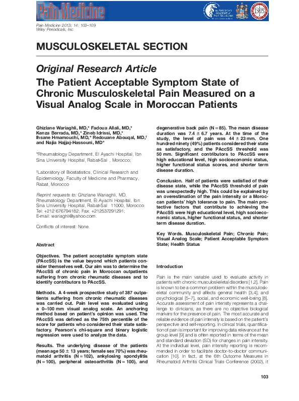(PDF) The Patient Acceptable Symptom State of Chronic Musculoskeletal ...