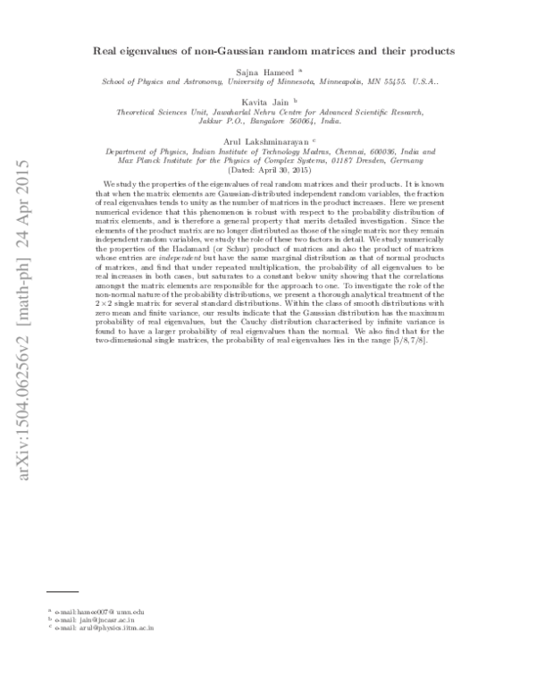 (PDF) Real eigenvalues of non-Gaussian random matrices and their products