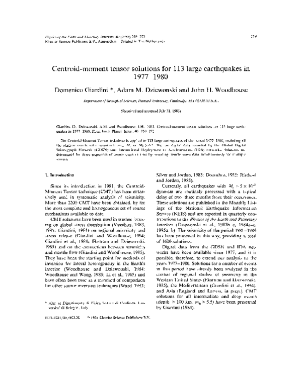 (PDF) Centroid-moment tensor solutions for 113 large earthquakes in ...