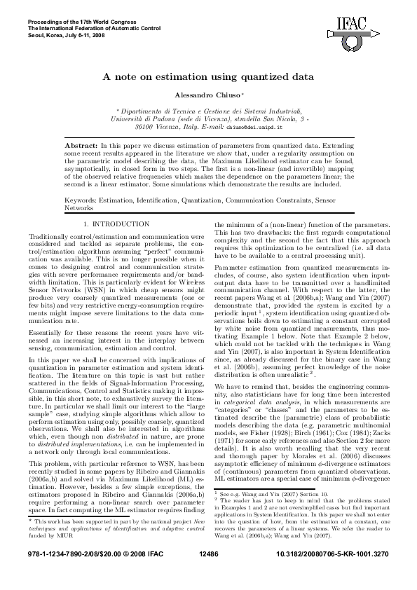 (PDF) Estimating Parameters from Quantized Data