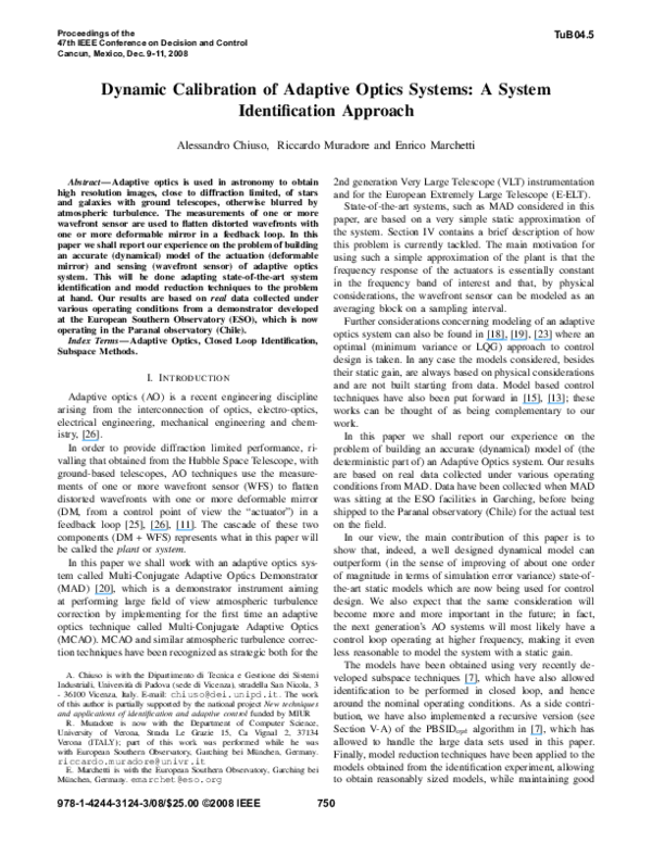 Pdf Dynamic Calibration Of Adaptive Optics Systems A System Identification Approach
