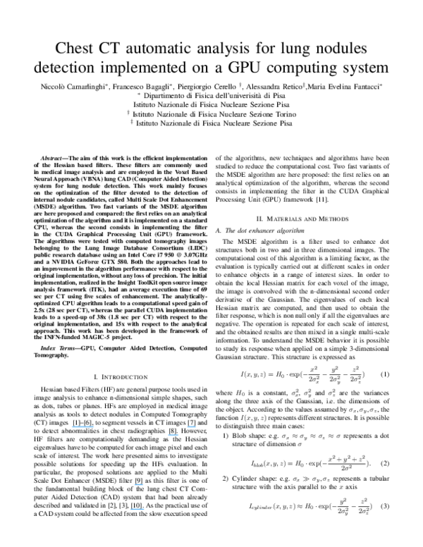 Pdf Chest Ct Automatic Analysis For Lung Nodules Detection Implemented On A Gpu Computing System