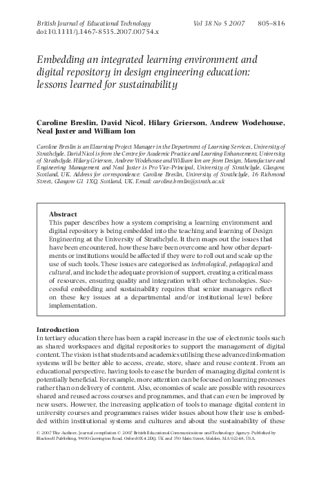 (PDF) Embedding an integrated learning environment and digital repository in design engineering ...