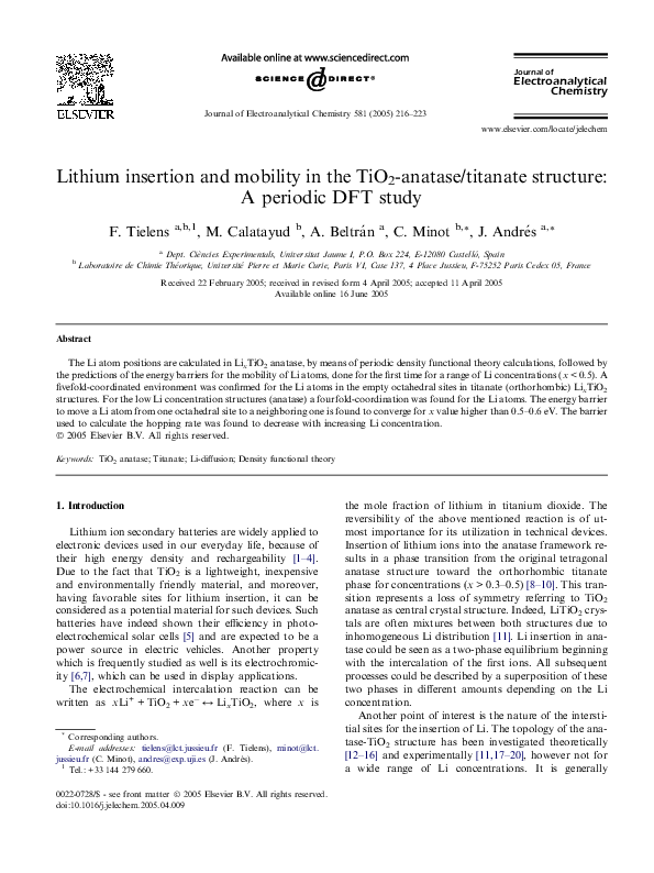 (PDF) Lithium insertion and mobility in the TiO2-anatase/titanate ...