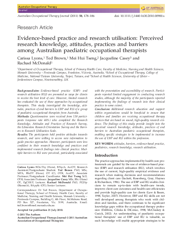(PDF) Evidence-based practice and research utilisation: Perceived research knowledge, attitudes ...