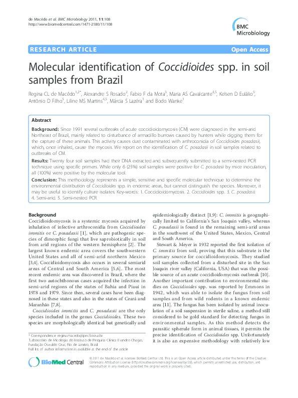 (PDF) Molecular identification of Coccidioides spp. in soil samples ...