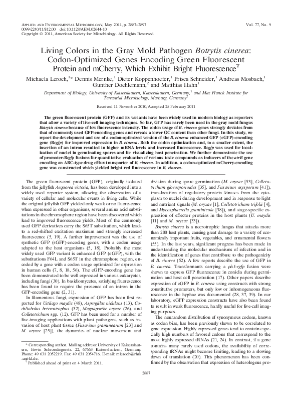 (PDF) Living Colors in the Gray Mold Pathogen Botrytis cinerea: Codon ...