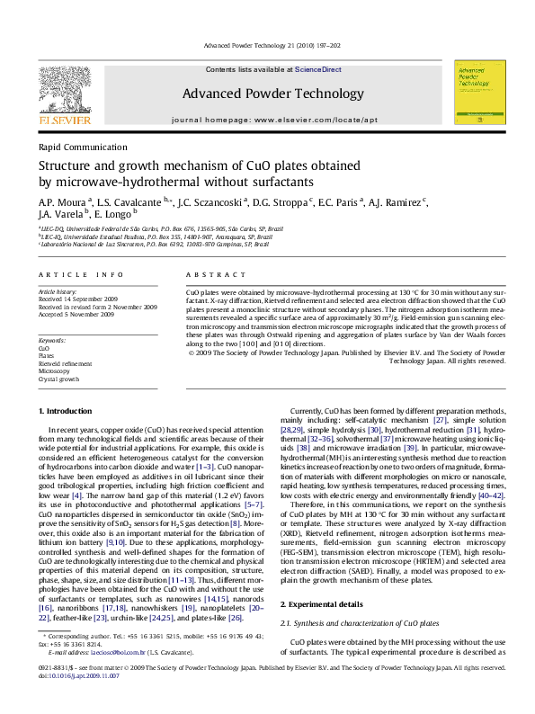 (PDF) Structure and growth mechanism of CuO plates obtained by ...