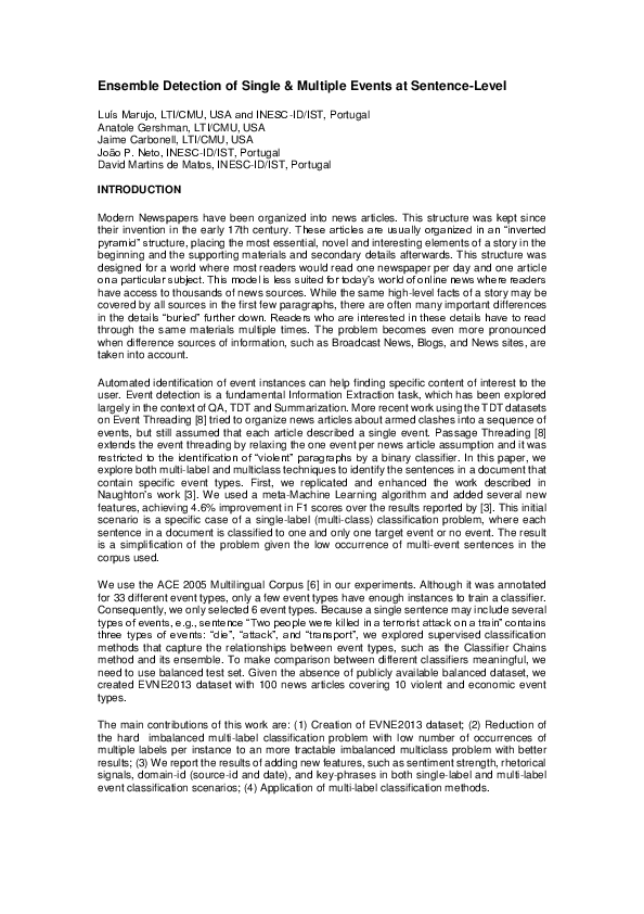 (PDF) Ensemble Detection of Single & Multiple Events at Sentence-Level