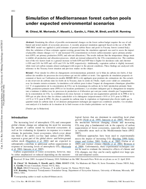 (PDF) Simulation of Mediterranean forest carbon pools under expected ...
