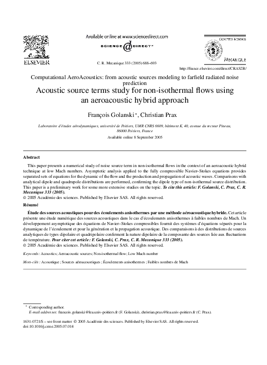 (PDF) Acoustic source terms study for non-isothermal flows using an aeroacoustic hybrid approach
