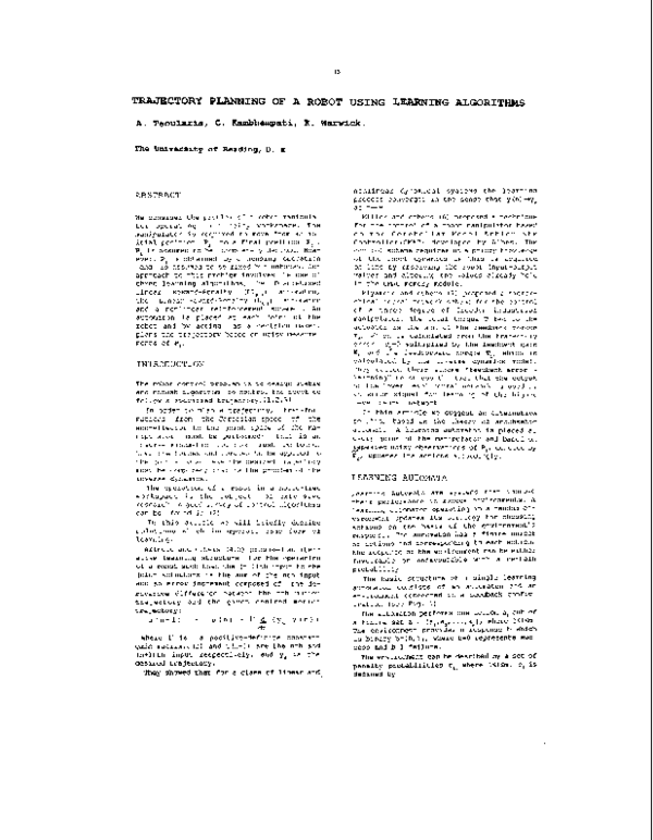 Pdf Trajectory Planning Of A Robot Using Learning Algorithms