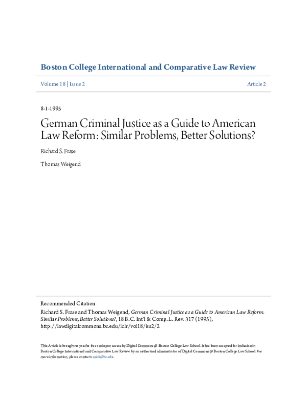 (PDF) German criminal justice as a guide to American law reform ...