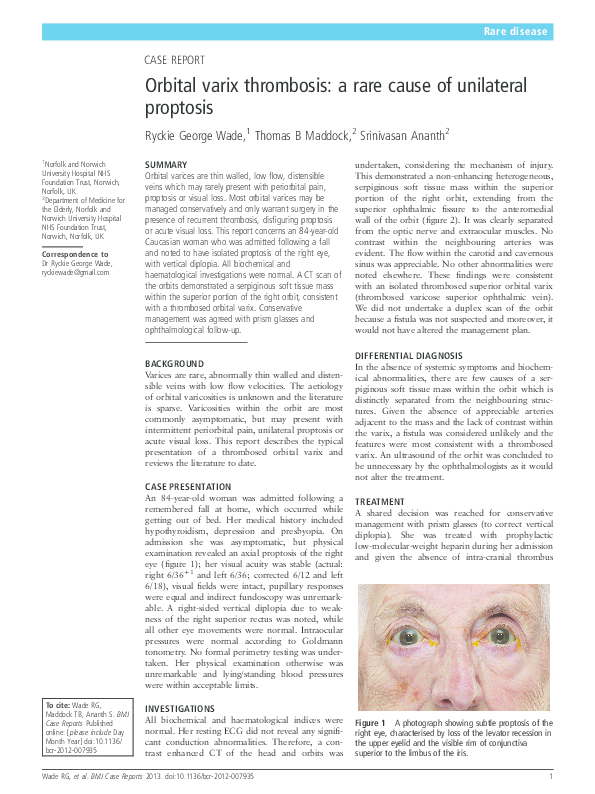 (PDF) Orbital varix thrombosis: a rare cause of unilateral proptosis