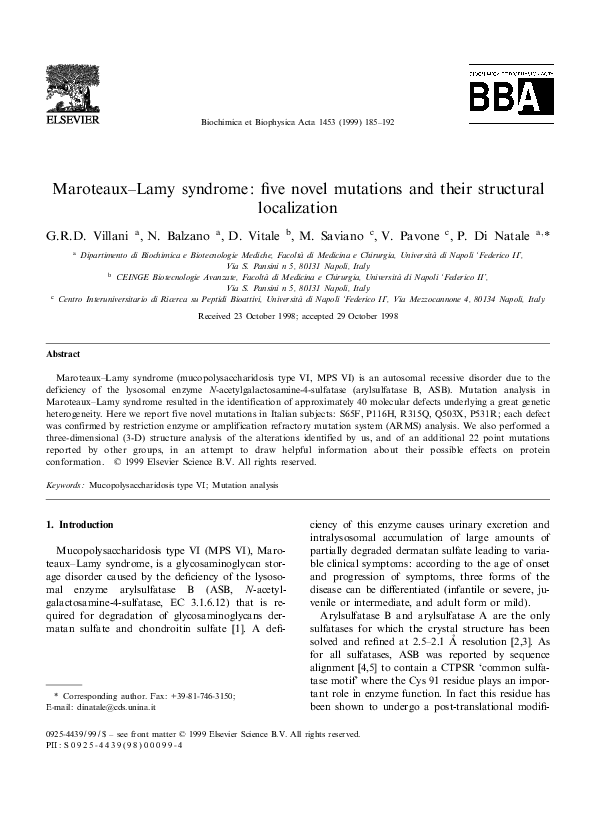 (PDF) Maroteaux–Lamy syndrome: five novel mutations and their ...