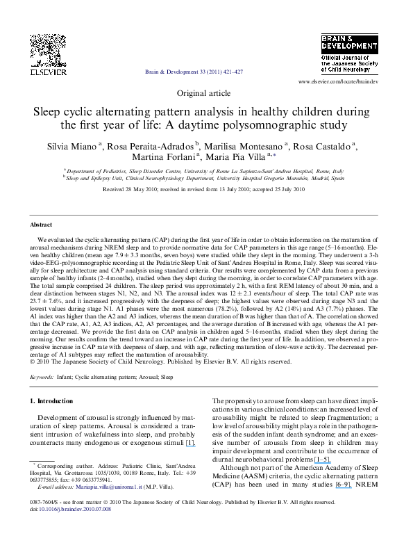 (PDF) Sleep cyclic alternating pattern analysis in healthy children during the first year of ...
