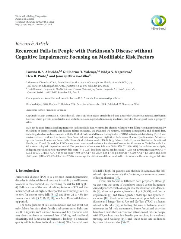 (PDF) Recurrent Falls in People with Parkinson’s Disease without ...