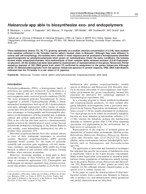 (PDF) Haloarcula spp able to biosynthesize exo-and endopolymers