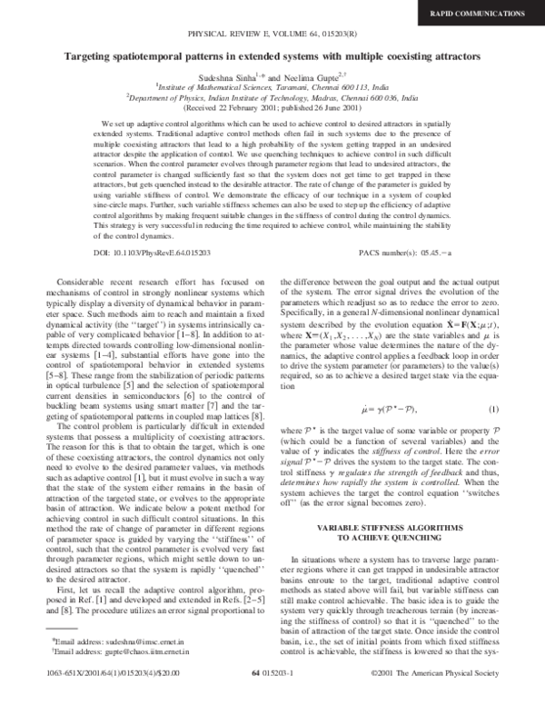 Pdf Targeting Spatiotemporal Patterns In Extended Systems With Multiple Coexisting Attractors