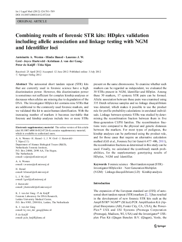 (PDF) Combining results of forensic STR kits: HDplex validation ...