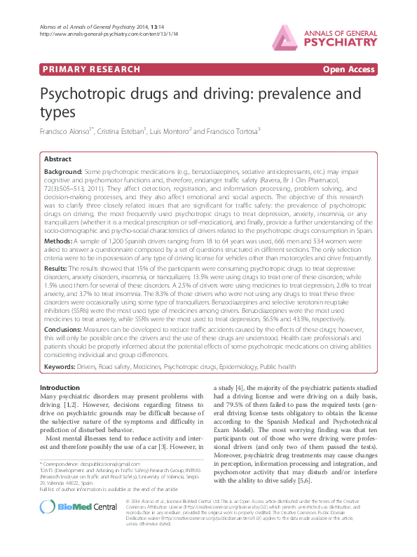 (PDF) Psychotropic drugs and driving: prevalence and types