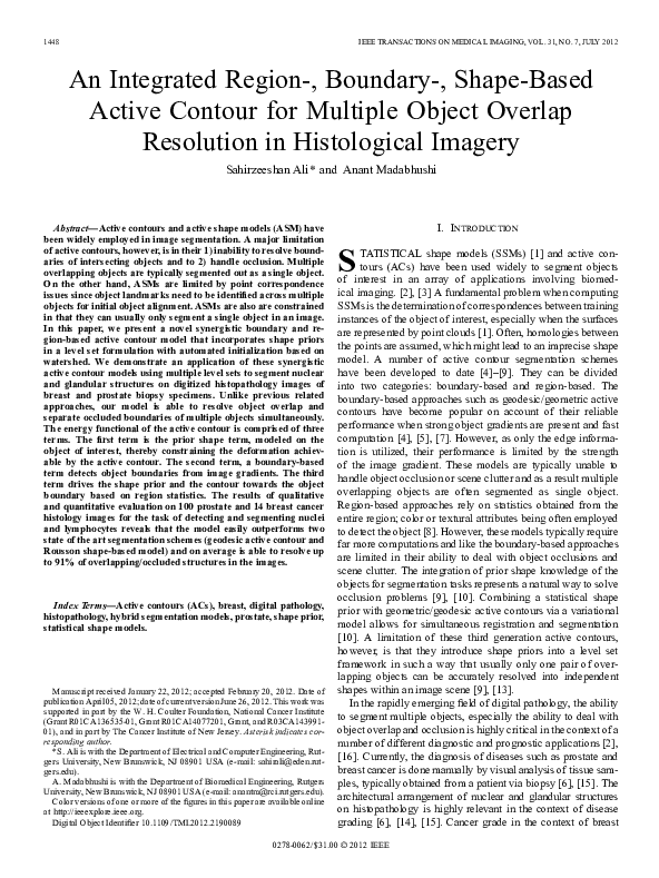 Pdf An Integrated Region Boundary Shape Based Active Contour For Multiple Object Overlap