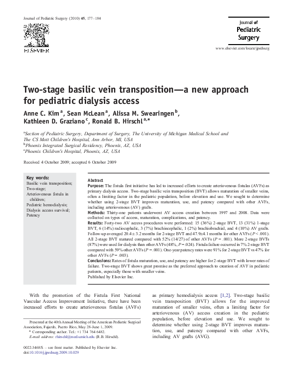 (PDF) Two-stage basilic vein transposition—a new approach for pediatric ...