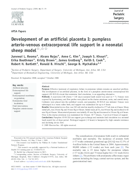 (PDF) Development of an artificial placenta I: pumpless arterio-venous ...