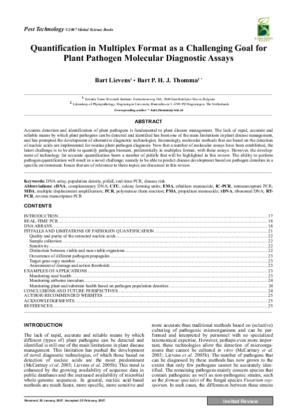 Quantification in Multiplex Format as a Challenging Goal for Plant ...