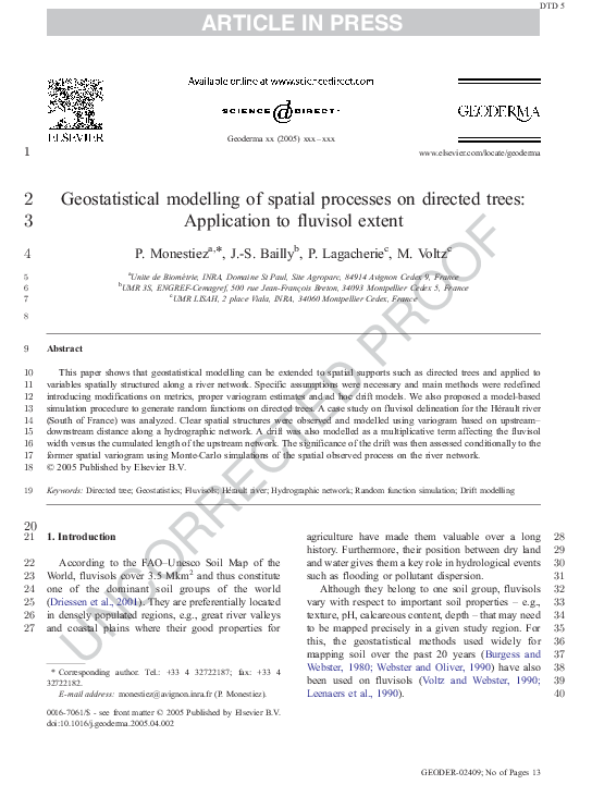 (PDF) Geostatistical modelling of spatial processes on directed trees: Application to fluvisol ...