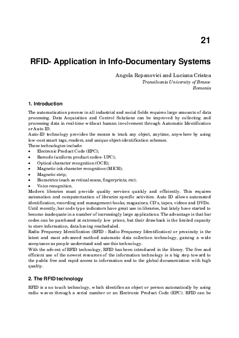 (PDF) RFID- Application in Info-Documentary Systems