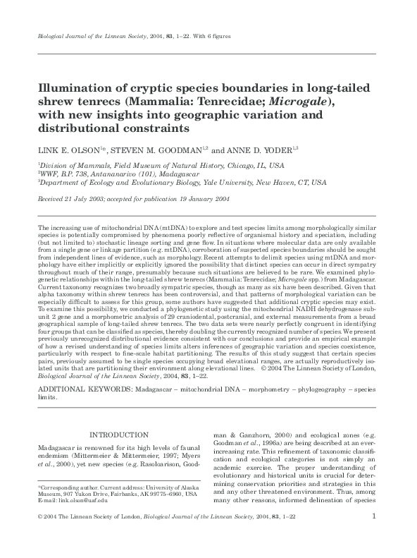 (PDF) Illumination of cryptic species boundaries in long-tailed shrew ...