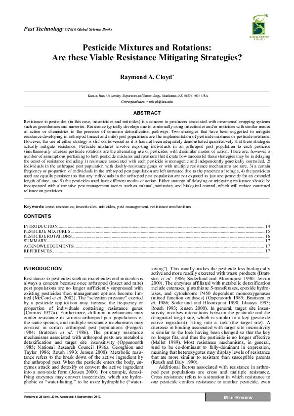 Pesticide Mixtures and Rotations: Are these Viable Resistance ...