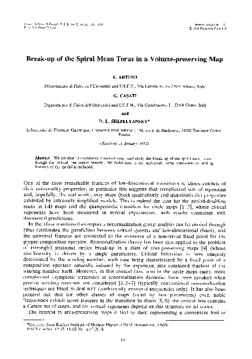(PDF) Break-up of the spiral mean torus in a volume-preserving map | Roberto Artuso - Academia.edu