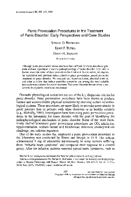 (PDF) Panic provocation procedures in the treatment of panic disorder ...